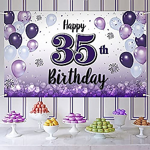 LASKYER Happy 35th Birthday Purple Large Banner - Cheers to 35 Years Old Birthday Home Wall Photoprop Backdrop,35th Birthday Party Decorations.