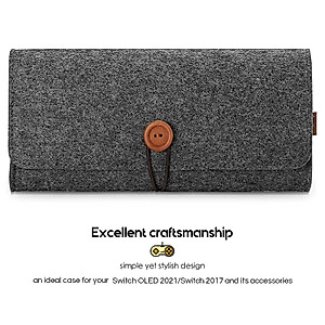 ProCase Carrying Case for Nintendo Switch OLED Model & Nintendo Switch, Portable Travel Bag Ultra Slim Felt Pouch for Nintendo Switch 2017 / Switch OLED Model 2021 with 5 Game Cartridges Holders –Grey