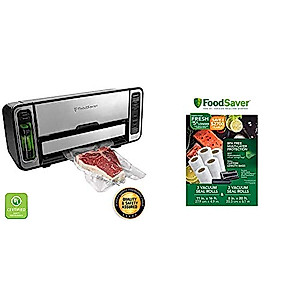 FoodSaver FM5860 Vacuum Sealer Machine with Express Bag Maker & Auto Bag Dispense and Rewind, Silver & 8" and 11" Vacuum Seal Rolls Multipack | Make Custom-Sized BPA-Free Vacuum Sealer Bags