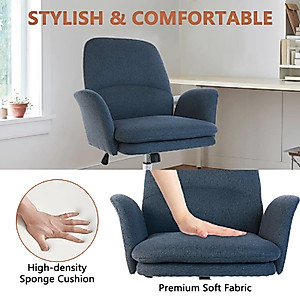 Novigo Set of 2 Accent Swivel Rolling Chair Adjustable Height Mid Back Dining Room Desk Chair with Upholstered Armrests Comfy Back Support Vanity Chair for Office Bedroom,Blue