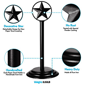Black Rustic Texas Star Paper Towel Holder - Country Farmhouse Iron Metal Primitive Kitchen Countertop Paper Towel Holders, Western Style Stand for Paper Towels, Table Decor (Paper Towel Holder)