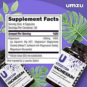 UMZU Daily Magnesium | Potent Bioavailable Magnesium Complex for Healthy Metabolism, Sustained Energy, Exercise Performance & Sleep Support (30 Day Supply | 120 Capsules)
