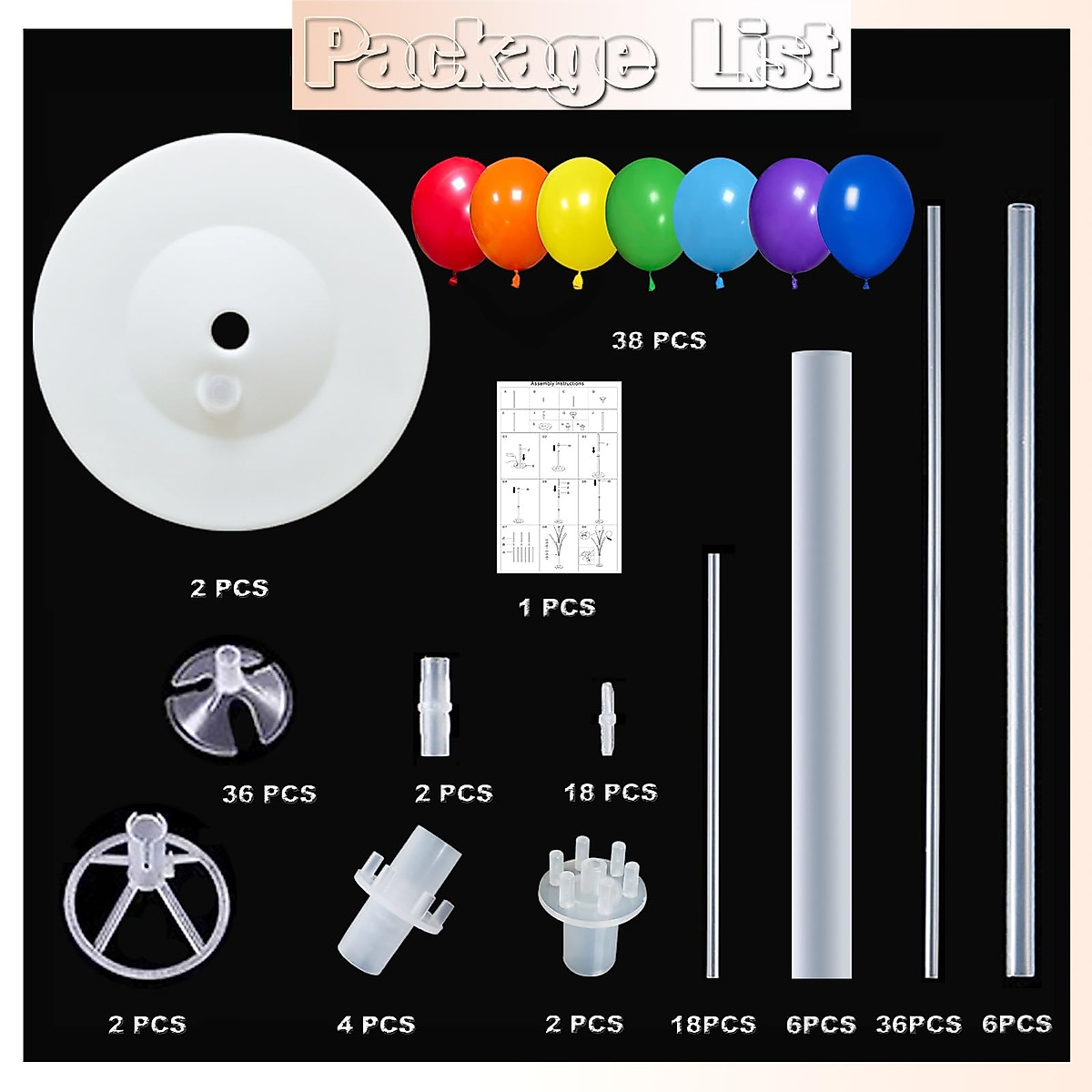 Balloon Column Kit Set of 2 With Balloons Included - Balloon Stand with Base, and Pole,Balloon Tower Backdrop Decoration for Wedding, Baby Shower, Birthday Party, or Bachelorette Parties (Rainbow)