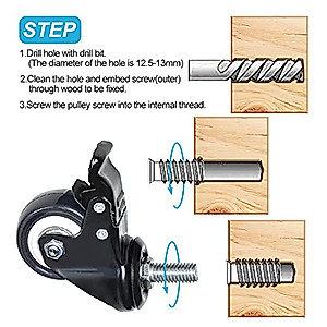 2" Stem Caster Wheels Heavy Duty Threaded Swivel Caster Wheel No Noise Swivel Castors for Trolley, Workbench, Furniture, 440 Lbs Load Capacity Set of 4 (2 with Brake & 2 Without)