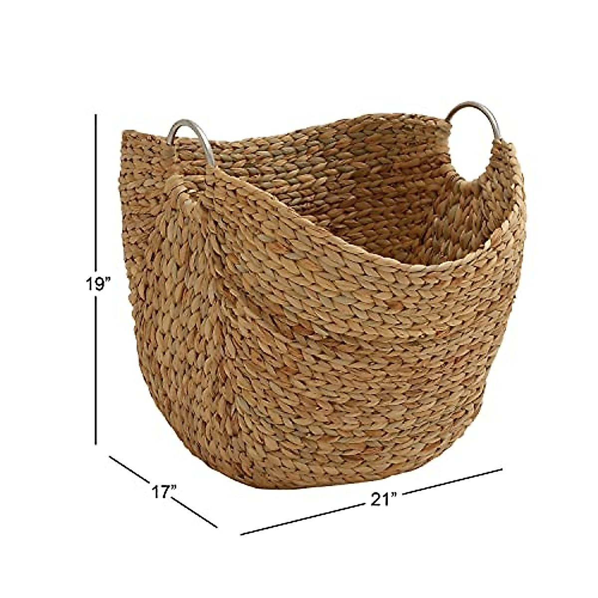 Deco 79 Seagrass Handmade Large Woven Storage Basket with Ring Metal Handles, 21" x 17" x 19", Brown