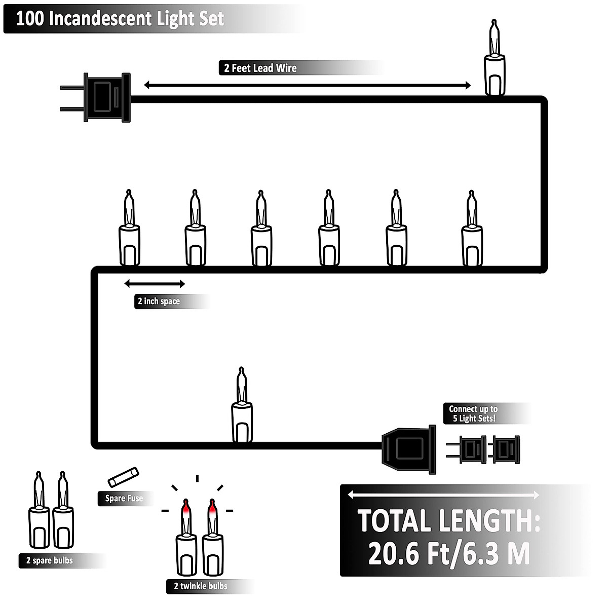 Purple Christmas String Lights Set, 100 Incandescent Halloween Lights 20.6 Ft White Wire for Indoor Outdoor Decorative Use, Holiday Décor Bright Patio Lighting Tree Decorations UL Certified
