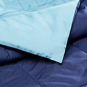 Amazon Basics Reversible, Lightweight Microfiber Comforter Blanket - Full/Queen, Navy / Sky Blue