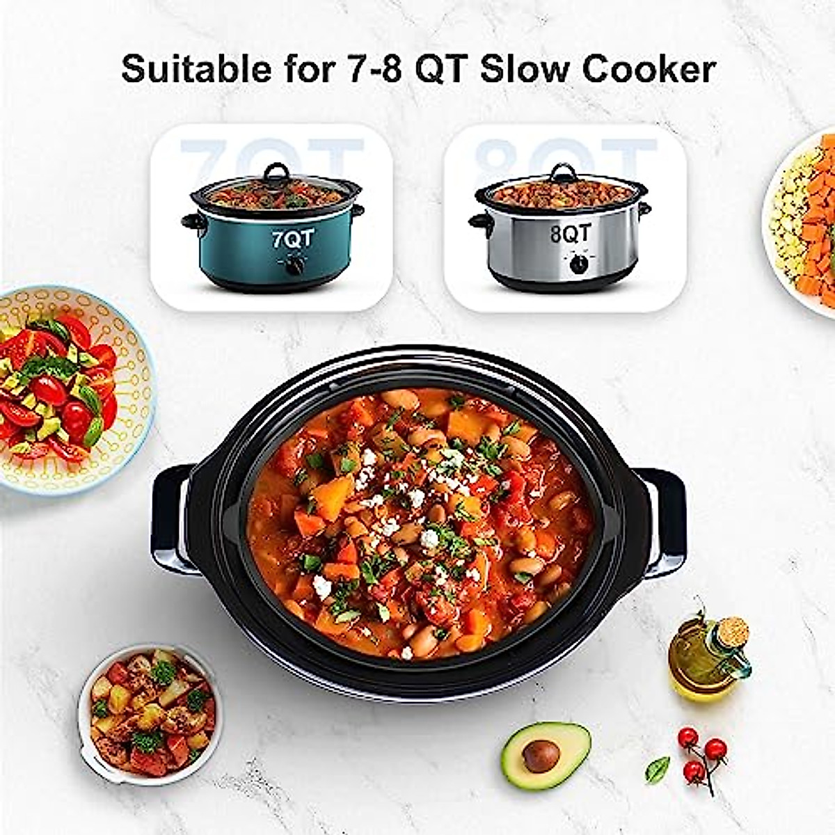 Silicone Crock Pot Liner, Reusable Slow Cooker Liner, Suitable For Microwave, Oven, 7-8 Quart Oval Slow Cooker Crock Pot (Black)