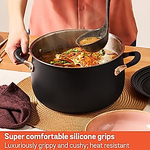 Meyer Stainless Steel Dutch Oven, 5 quart Stock Pot, 9.5" Induction Compatible Stockpot, Dishwasher Safe Casserole Pot, Oven Safe, Matte Black with Silicone Handles, Accent Series Cookware