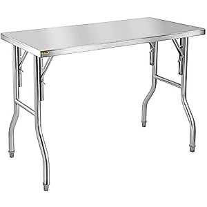 VEVOR 48 x 30 Inch Commercial Prep, Heavy-Duty Folding 661 lbs Load, Work Table, Silver Stainless Steel Kitchen Island