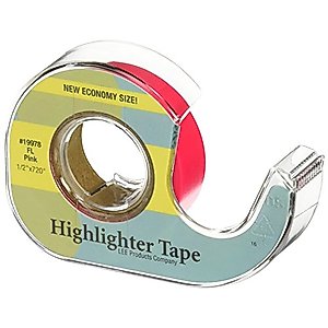 Lee Products Co. 1/2 x 720 Inches Economy Size Removable Highlighter Tape with Refillable Dispenser, Pink (13978)