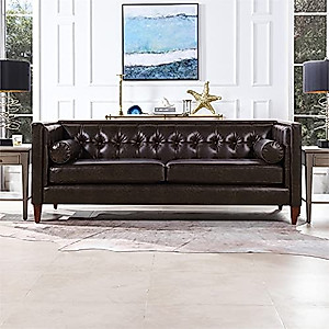 Jennifer Taylor Home Jack, 84" Sofa, Vintage Brown Faux Leather