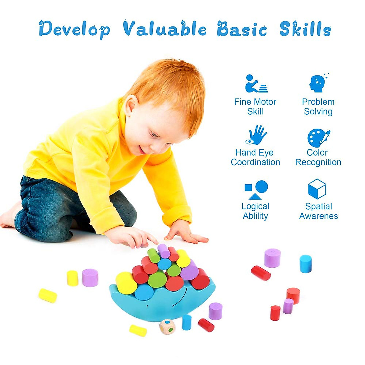 HWD Wooden Stacking Blocks Balancing Games, Moon Equilibrium Puzzles Toy, Preschool Early Educational Parent-Child Interaction Sorting Games for Toddler, Kids, Children