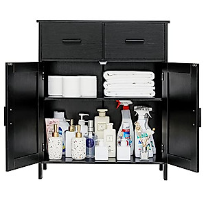 Quimoo Storage Cabinet, Bathroom Floor Cabinet with 2 Doors & Adjustable Shelves, Bathroom Storage Cabinet with 2 Doors for Living Room, Home Office, Black