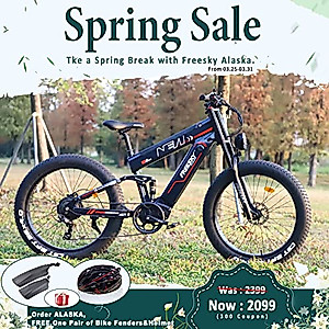 FREESKY Electric Bike for Adults, 1000W BAFANG Motor Dual Battery 26”Fat Tire Electric Bike, Full Suspension Dual Hydraulic Brakes E Mountain Bicycles 35mph 60-110 Miles Long Range Fast Electric Bikes