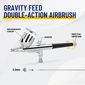 Timbertech Professional Double Action Airbrush BD-130 Mounted 0.3mm Nozzles and Needles for Cake Decorating, Painting, Tattoo, Models Art,Craft and so on