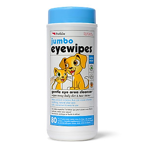 Petkin Jumbo Pet Eye Wipes, 80 Extra Moist Wipes - Gentle Eye Cleansing Wipes Remove Dirt, Discharge, & Tear Stains - Safe, Convenient, & Easy to Use Pet Wipes for Dogs, Cats, Puppies & Kittens