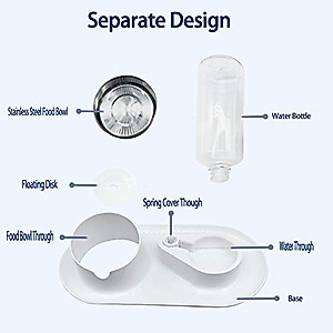 Tfwadmx Rabbit Double Bowls Bunny Automatic Water Dispenser Detachable Plastic Bottle Adjustable Titled Neck Protection Food Feeder for Chinchilla Cat Puppy Squirrel and Other Small Animals