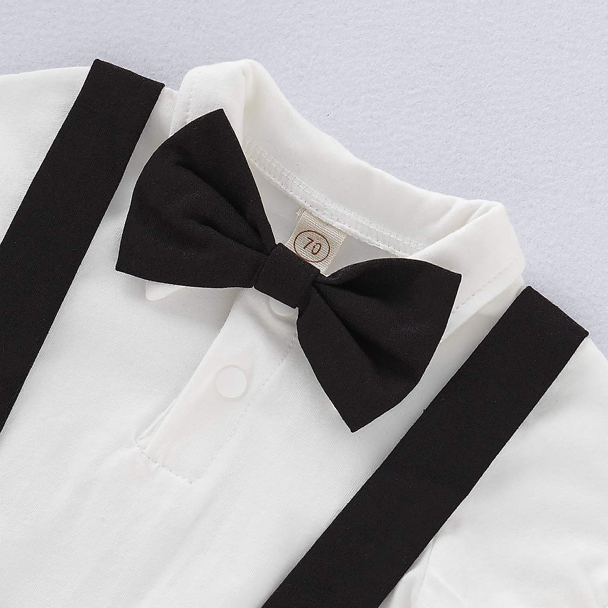 RUSHAIBAR Baby Boys Formal Outfits Suit Set Romper Suspenders Shorts Pants Bowtie Wedding Tuxedo Cake Smash Clothes black 18-24 Months