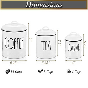 Brighter Barns Coffee Sugar Tea Canister Set Farmhouse Coffee Container Set - Large Airtight Food Storage Containers with Lids - Farmhouse Kitchen Decor - Coffee Station Decor & Accessories