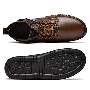 MCEMACHI Men's Leather Loafers Fashion Casual Slip On Penny Beck Driving Loafer Shoes Ankle Chukka Boots For Men【Includes Extra Insole】 S Brown 48