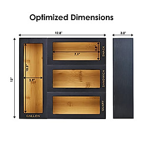 Cozee Bay Bamboo Ziplock Bag Organizer for Kitchen Drawer, Baggie organizer, Compatible with Gallon, Quart, Sandwich and Snack Variety Size Bags (4 Piece Set) (Black)