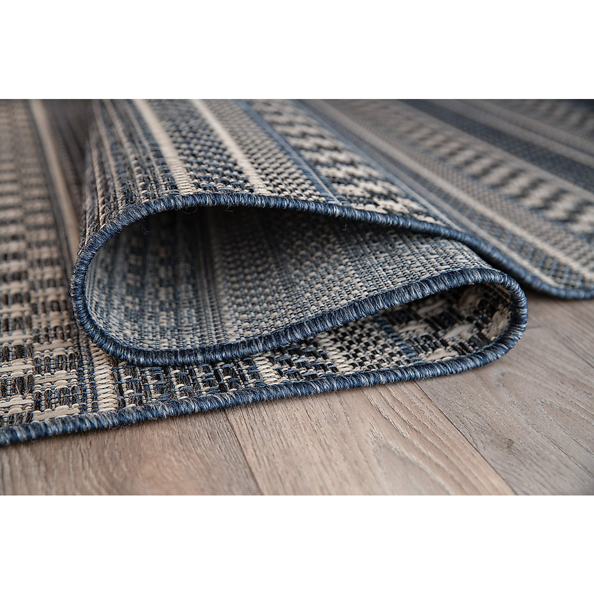 Rugshop Bohemian Stripes for Patio Rugs,Deck Rugs,Balcony Rugs Indoor/Outdoor Area Rug 7'10" x 10' Blue