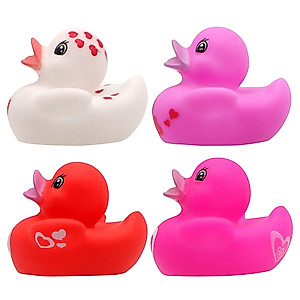 JOYIN 28 Pack Valentine’s Day Gift Cards with Gift Mini Rubber Duck Bath Toys for Classroom Exchange Prizes, Valentine Party Favors Toys