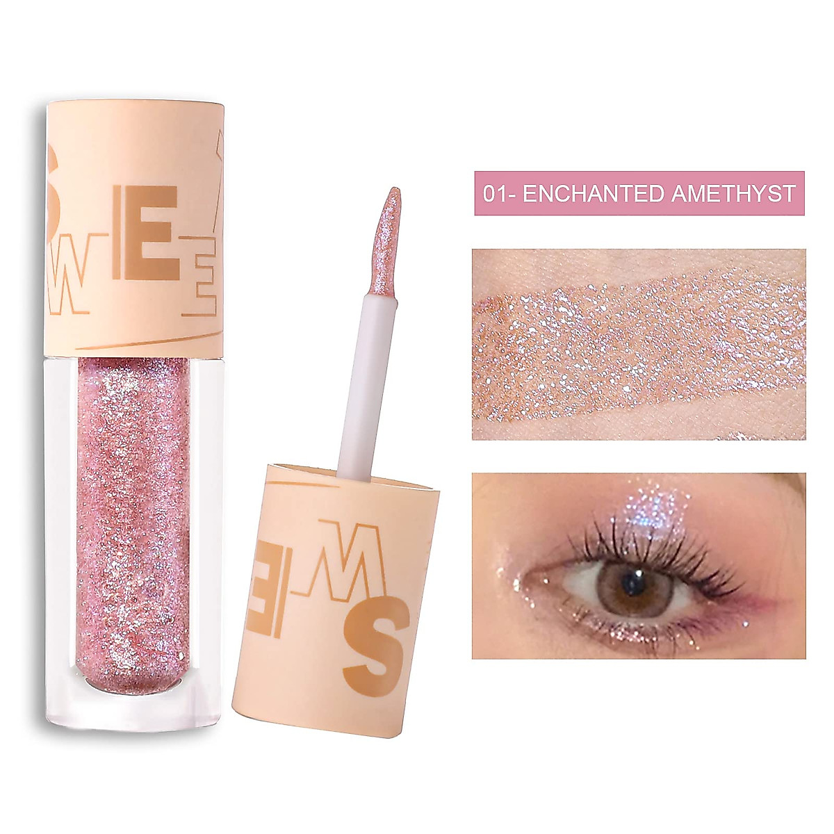 5PCS Liquid Glitter Eyeshadow Set, Shimmer Metallic Eye Shadow Korean Makeup Loose Glitter Glue for Eye Crystals, High Pigmented, Long Lasting, Quick Drying