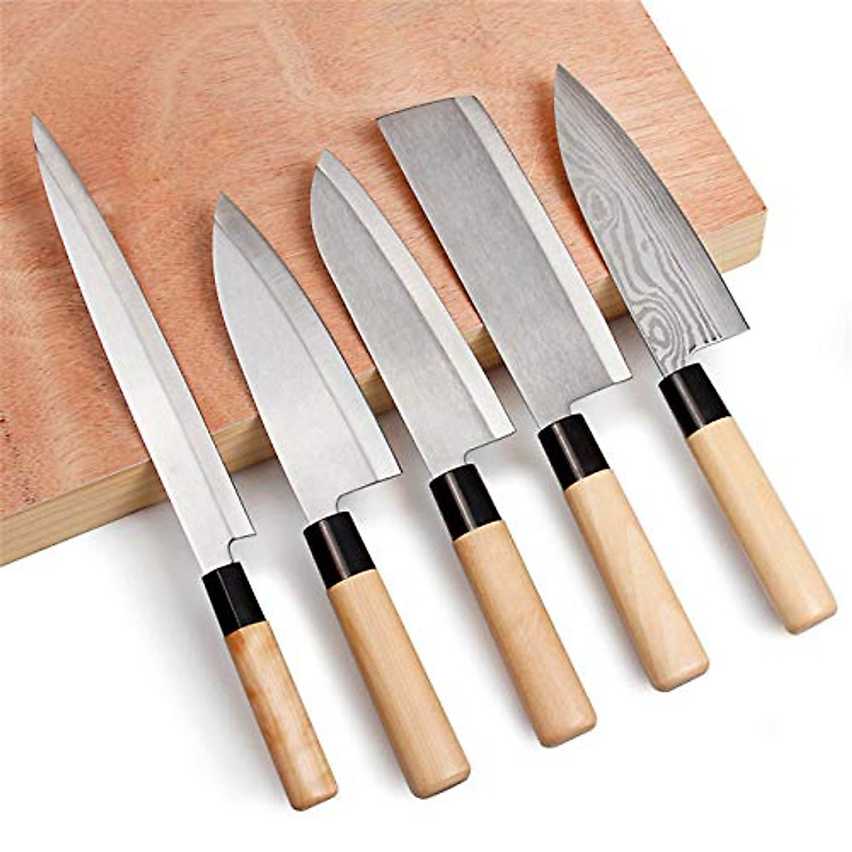 LIUZHANGYU Waterboss Sushi & Sashimi Chef’s Knives,Set of 5 Japanese Sushi Chef Knives - Sashimi-Santoku-Nakiri-Deba Knife,Ultra High Carbon Steel Blades