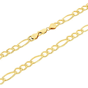 Nuragold 10k Yellow Gold 6.5mm Solid Figaro Chain Link Bracelet, Mens Womens Jewelry 7" 7.5" 8" 8.5" 9"