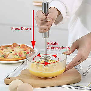 Stainless Steel Hand Push Egg Beater Mixer Home Kitchen Whisk Milk Frother Cooking Utensils Gadgets Blending Beating Stirring Semi Automatic Tool (1Pcs-Length 12, 35-Stainless)