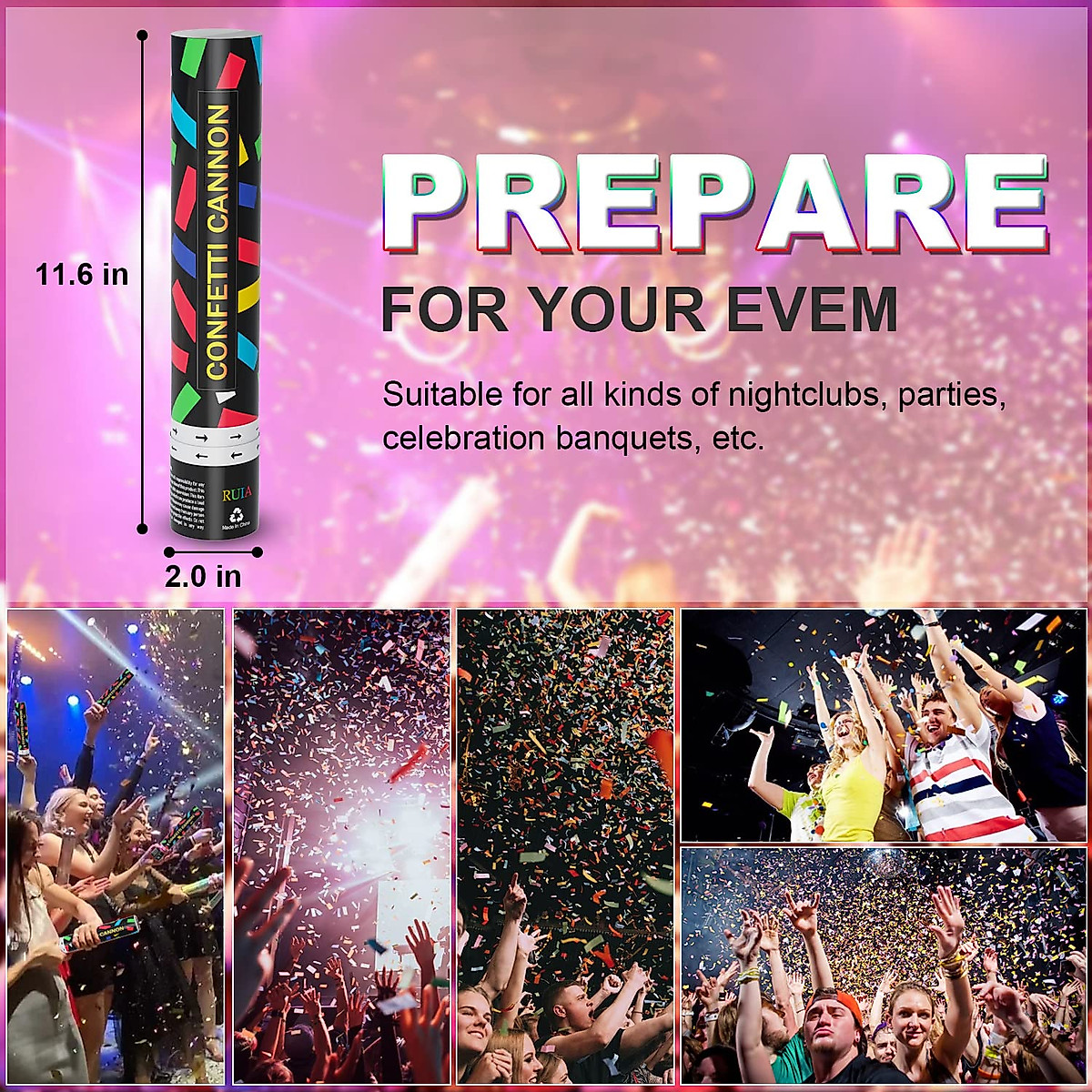 12 Inch Confetti Cannons Multicolor Party Poppers Confetti Shooters ...