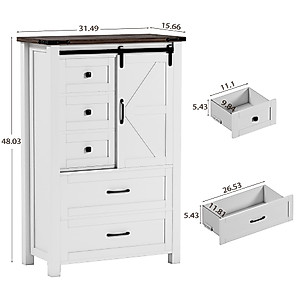 wanan 5 Drawer Dresser, 48" Farmhouse Dressers and Chests of Drawers, Tall Chest of Drawers for Living Room, Bedroom