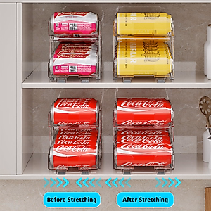 IBORING 2 Pack Adjustable Soda Can Organizer,Expandable 2 Tier Gravity Beverage Drink Dispenser for Mini Fridge,Rolling Pop Can Storage for Refrigerator,Mini and Tall Skinny Can Holder for Pantry