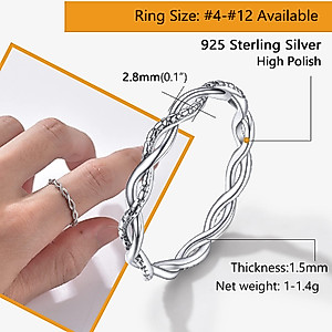 PROSILVER Size 4 Dainty Small Pinky Rings for Women 925 Sterling Silver Twist Rope Ring Trendy Jewelry