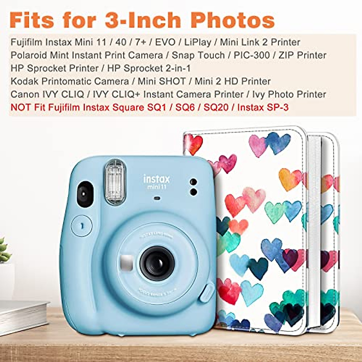 Fintie Mini Photo Album for 3-Inch Film - 104 Pockets Album for Fujifilm Instax Mini 11/12/40/EVO Instant Camera & Mini Link 2 Printer, Raining Hearts
