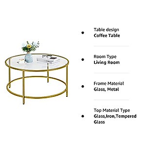 Yaheetech 36in Round Glass-Top Coffee Table,Mustard Gold Modern Accent Side Round Coffee Table w/Protective Foot Pads, Metal Structure Glass Coffee Table for Living Room,Dining, Apartment,Small Space