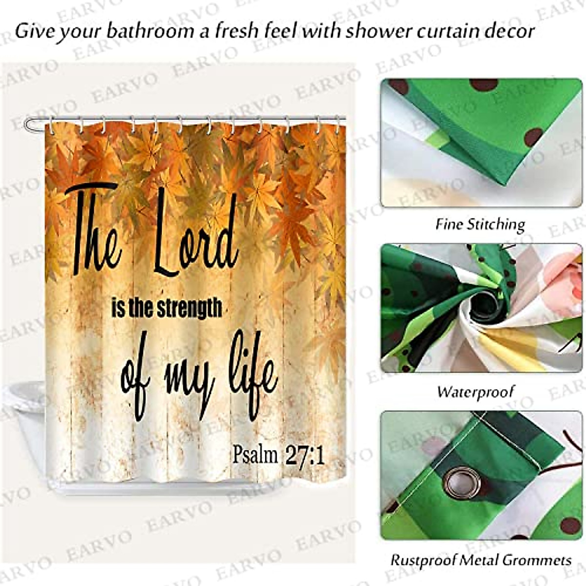 Gold Maple Leaves Shower Curtain Bible Verse Scripture Quotes Bath Curtain Accessories with 12 Hooks Polyester Fabric 66x72 in YLMYEA47
