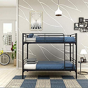 JURMERRY Bunk Bed Frame Twin Over Twin with Ladder Heavy Duty Metal Bed Frame,Black