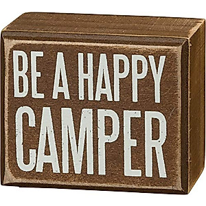 Primitives by Kathy Rustic Brown Box Sign, 3" x 2.5", Happy Camper
