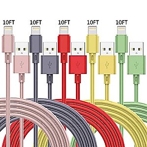 MFi Certified iPhone Charger, (Color) 5 Pack 10 FT Lightning Charging Cables USB Data Cord High Speed Cable Compatible with iPhone 13 12 11 XS XR X Pro Max Mini 8 7 6S 6 Plus 5S SE iPad iPod AirPods