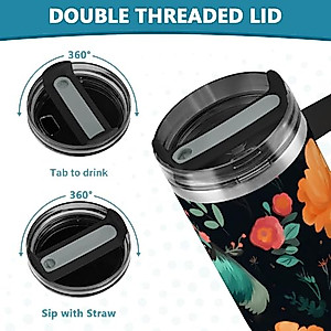 Bokkoy Llama with Floral Decor Pattern 40 oz/30 oz Tumbler with Handle and Straw Stainless Steel Tumbler with Lid Reusable Vacuum Insulated Cup