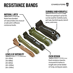 Gymreapers Pull up Resistance Bands for Weight Lifting, Pull Ups - Assistance Bands for Powerlifting, Stretching, WOD, Strength Training - for Men & Women (5 Bands - Military Set)