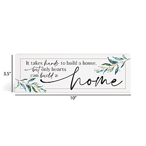 Hearts Build Home Classic White 10 x 3.5 Pine Wood Tabletop Block Sign