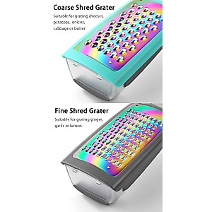 KYA37 Rainbow Titanium 12-Piece Stainless Steel Kitchen Knives Set with Sheath + Marco Almond MA63 Graters for Kitchen