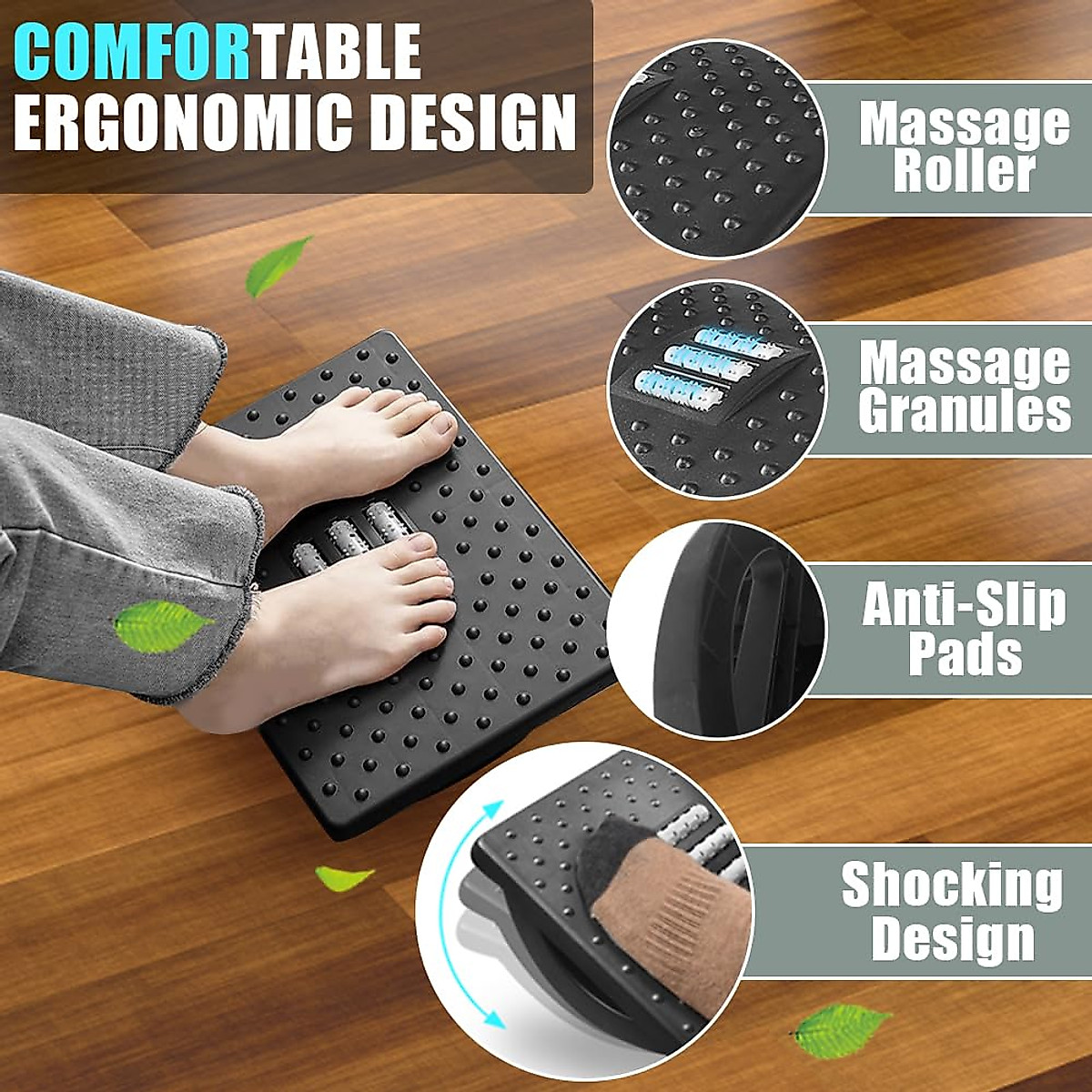 Gulymm Foot Rest for Under Desk at Work, Rocking Foot Stool Footrest, Ergonomic Footrest for Office Chair with Massage Surface, Foot Stool for Office Chair Home Travel Back Leg Pain Pressure Relief