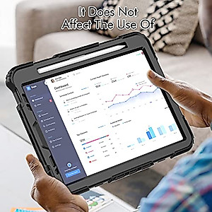 Wgdttve iPad 10.9 Inch Air 5th/4th Generation Case/iPad Pro 11 Inch Case with Screen Protector, Drop Proof Protection 360°Rotating Stand/Handle,Pencil Holder Shoulder Strap Case (Black)