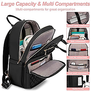 CAFELE Travel Laptop Backpack, 17.3 Anti Theft Laptop Bagpack with USB Hole, Water Resistant College Bookbag, Large Capacity Quilted Black Computer Backpacks