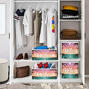 DOMIKING Good Vibes Summer Branches Storage Bins for Gifts Foldable Cuboid Storage Boxes with Sturdy Handle Large Baskets Organization for Closet Shelves Bedroom